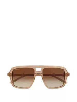Gucci Horsebit-detail Geometric-frame Sunglasses - Brown