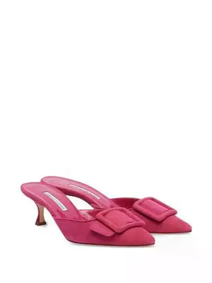 Manolo Blahnik Maysale Square Buckle Point-toe Mules