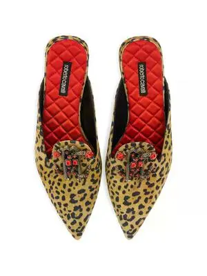 Roberto Cavalli Leopard Embellished Mules
