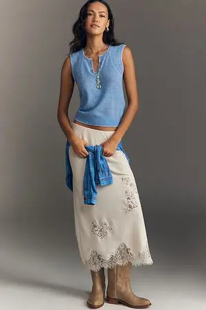PILCRO Wool Cashmere Pointelle Knit Tank Top
