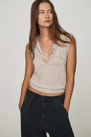 PILCRO Wool Cashmere Pointelle Knit Tank Top
