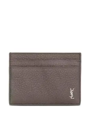 Saint Laurent Logo Leather Cardholder - Grey