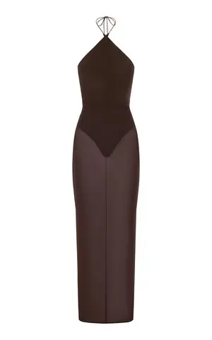 Alex Perry Cross Tie Halter Column Dress In Power Mesh