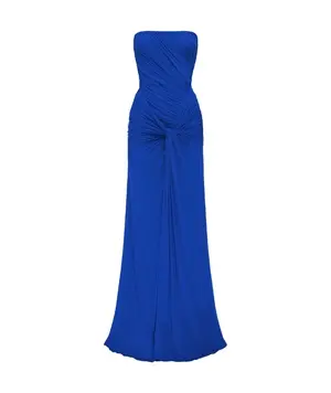 Alex Perry Strapless Ruched Twist Gown - Blue