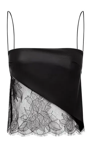 Alex Perry Leather And Lace Camisole Top - Black