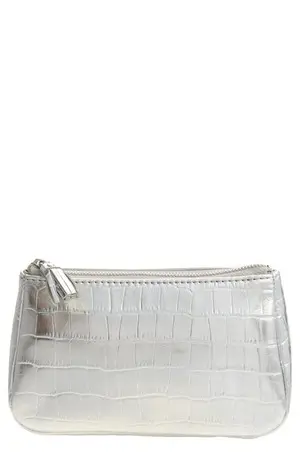 Mz Wallace Small Luna Croc Embossed Metallic Leather Pouch