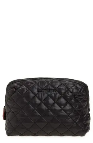 Mz Wallace Medium Double Zip Quilted Cosmetics Pouch - Black