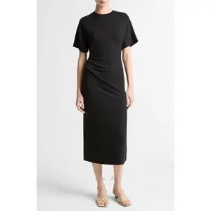 Vince Side Ruched Midi Dress - Black