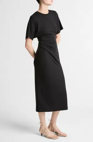 Vince Side Ruched Midi Dress - Black