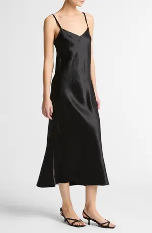 Vince Midi Satin Slipdress - Black