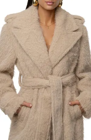 JLUXLABEL Faux Fur Longline Coat - Beige