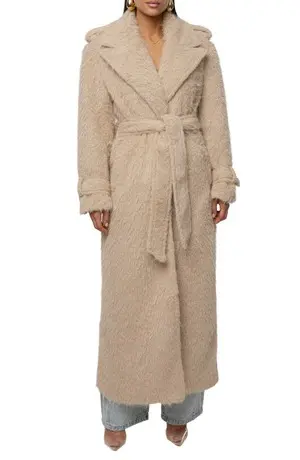 JLUXLABEL Faux Fur Longline Coat - Beige
