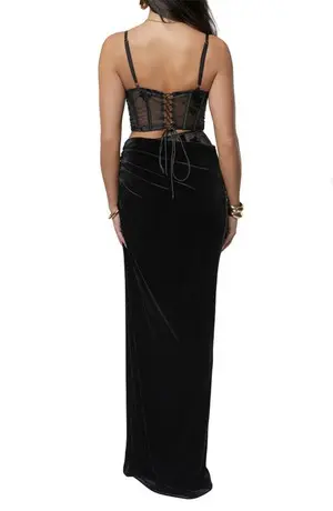 JLUXLABEL Velvet & Lace Maxi Skirt - Black