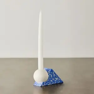 KANJU INTERIORS Equilibrium Terrazzo Taper Candle Holder - Cobalt Blue