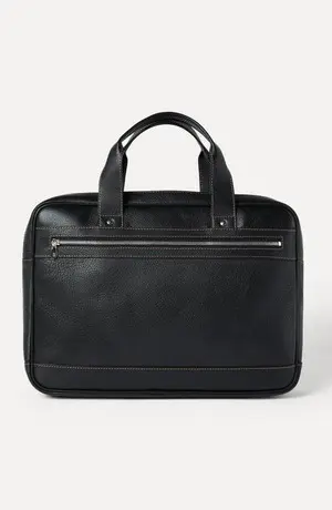 Brunello Cucinelli Grained Calfskin Briefcase With Zipper - Black