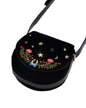 FABLE ENGLAND Celestial Embroidered Velvet Saddle Bag - Black