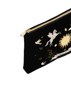 FABLE ENGLAND Celestial Velvet Embroidered Pouch