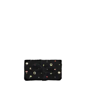 FABLE ENGLAND Quilted Celestial Velvet Embroidered Jewellery Roll - Black