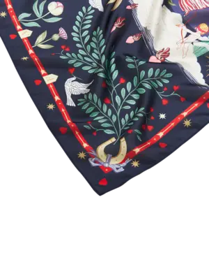 FABLE ENGLAND Freya's Heart Story Square Scarf - Navy