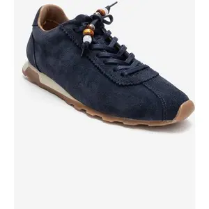 FOREVER & ALWAYS SHOES Brea Leather Embellished Sneaker - Navy Suede