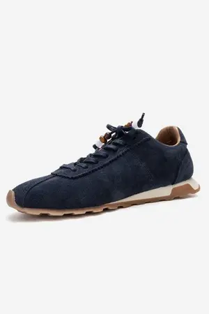 FOREVER & ALWAYS SHOES Brea Leather Embellished Sneaker - Navy Suede