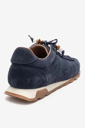 FOREVER & ALWAYS SHOES Brea Leather Embellished Sneaker - Navy Suede
