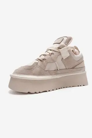 FOREVER & ALWAYS SHOES Riven Leather Platform Sneaker - Beige Suede