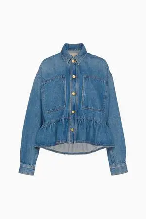 Ulla Johnson Arquette Denim Peplum Jacket - Danube