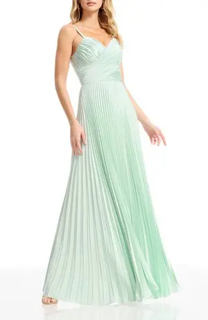 Dress The Population Pleated Satin Gown - Mint