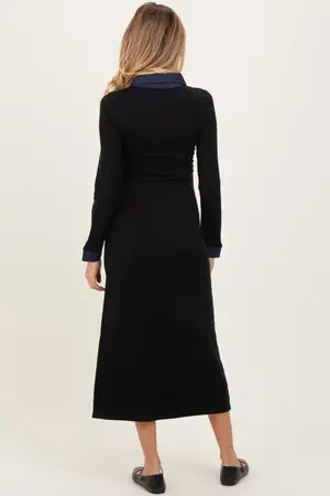 PINKBLUSH Denim Trim Knit Midi Dress