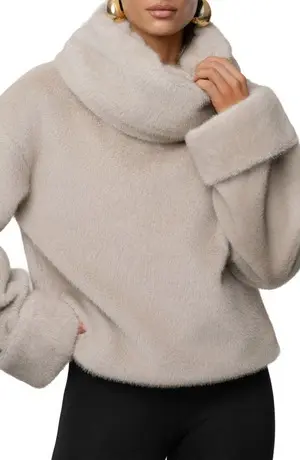 JLUXLABEL Faux Fur Turtleneck Pullover - Gray