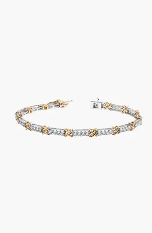 AURATE Lab Grown White Sapphire X Tennis Bracelet - Yellow/white Vermeil