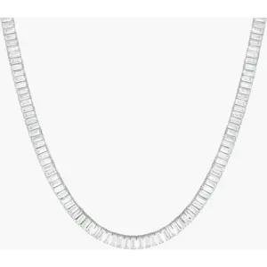 AURATE Lab Grown White Sapphire Baguette Tennis Necklace - White Vermeil/ 27ct