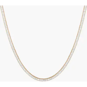 AURATE Lab Grown White Sapphire Baguette Tennis Necklace - Yellow Vermeil/ 13ct