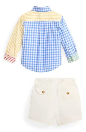 Ralph Lauren Cotton Poplin Button-down Shirt & Shorts Set - White/blue