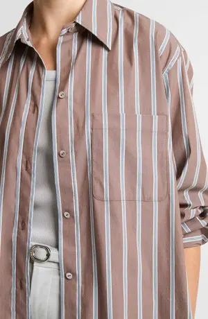 Vince Striped Cotton Blend Button-up Shirt - Brown Multi