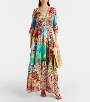 Camilla Embellished Printed Silk Maxi Dress