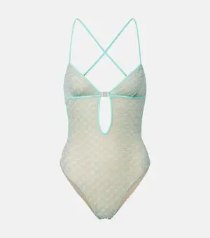 Missoni Open-knit Lamé Swimsuit - Blue