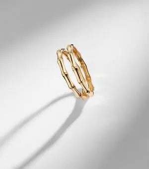 STONE AND STRAND Set Of Two 14kt Yellow Bamboo Rings
