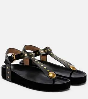 Isabel Marant Enore Studded Leather Thong Sandals - Black