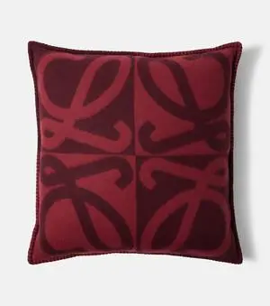 Loewe Anagram Wool And Cashmere Cushion - Burgundy