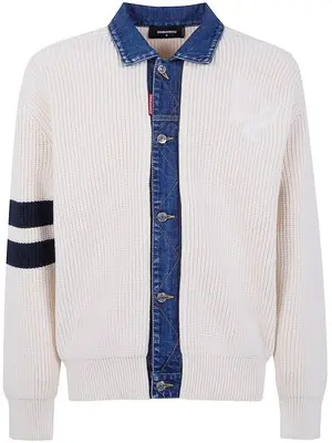 Dsquared2 Denim Mix Knit Cardigan - White