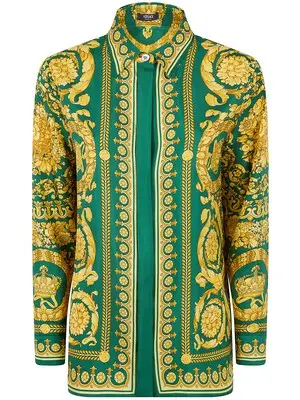 Versace Formal Shirt In Twill Silk With Baroque Heritage Print - Gray
