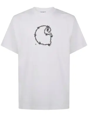 Carhartt Work In Progress Short Sleeves "barbwire C" Organic Cotton T-shirt - White