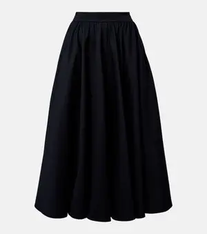 PATOU Pleated Cotton Midi Skirt - Black