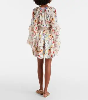 Camilla Embellished Floral Ruffled Silk Minidress