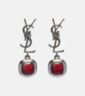 Saint Laurent Cassandre Embellished Drop Earrings - Silver