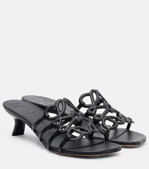 Loewe Petal Anagram Leather Mules - Black