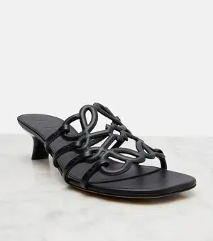 Loewe Petal Anagram Leather Mules - Black