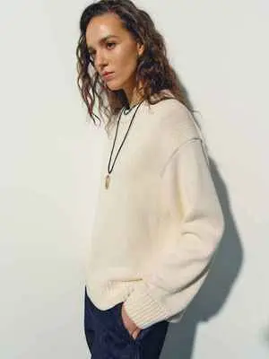 REFORMATION Cove Cotton Oversized Crew Sweater - Ivory